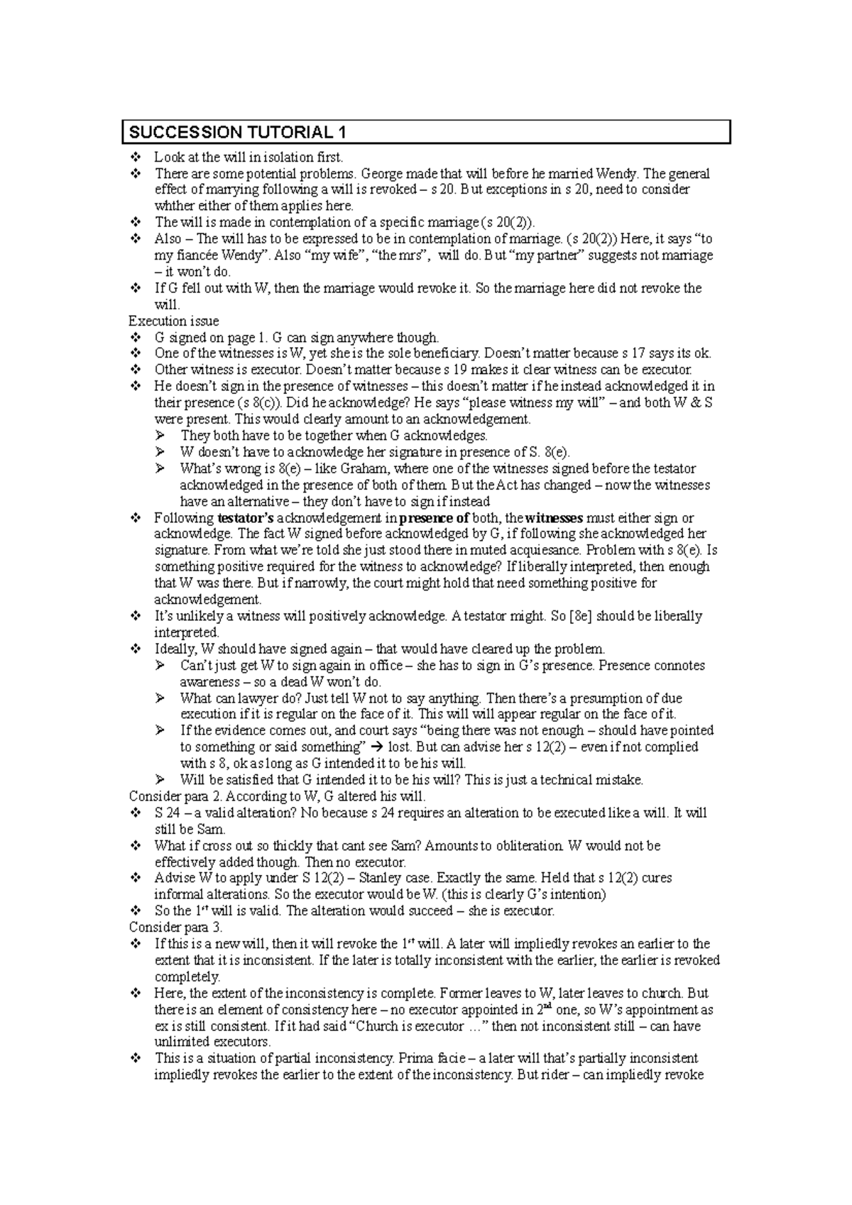 Succession Tutorial 1 - law notes succesion - SUCCESSION TUTORIAL 1 ...