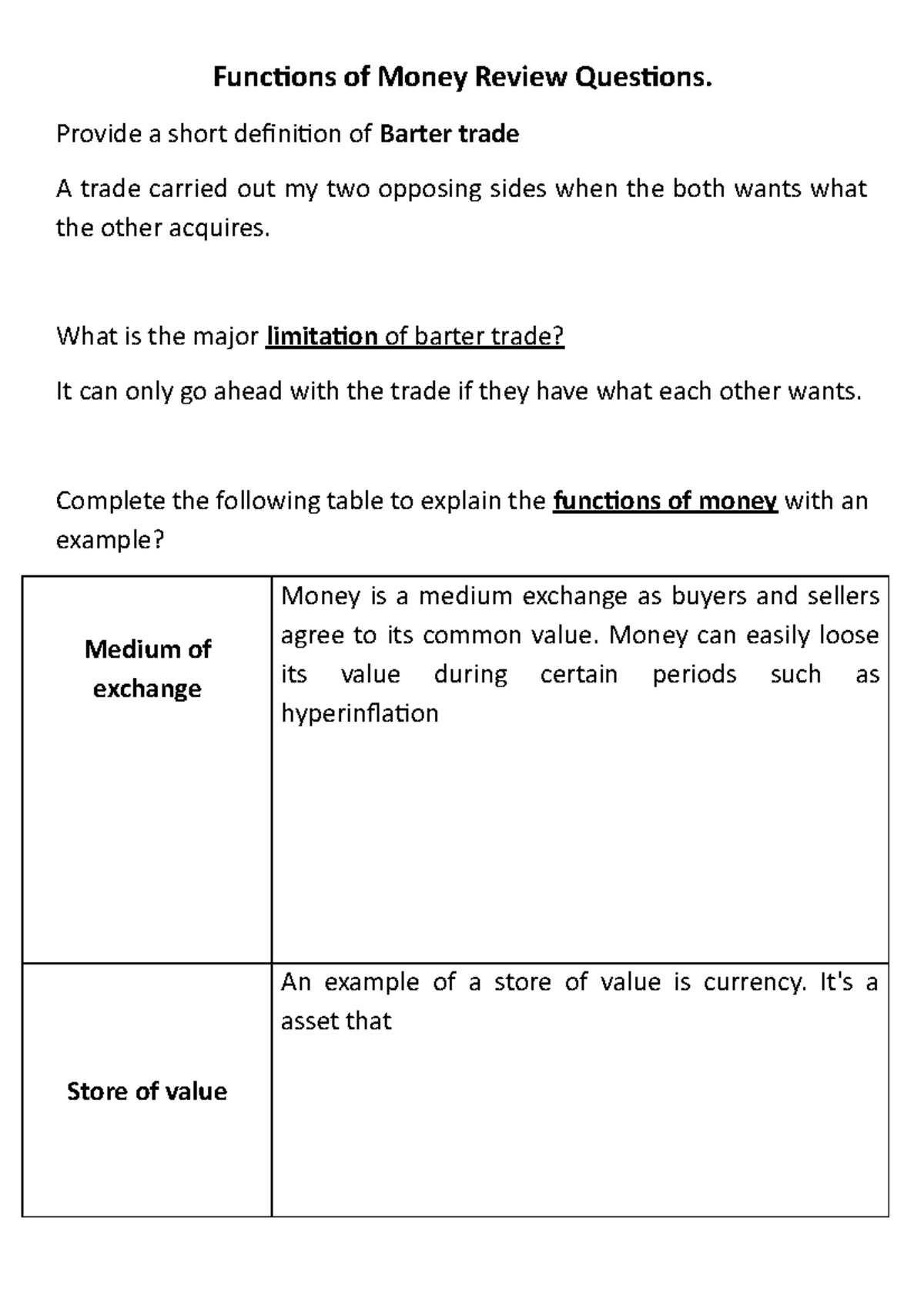 Functions of Money Review Questions nfjgkjgjg - Functions of Money ...
