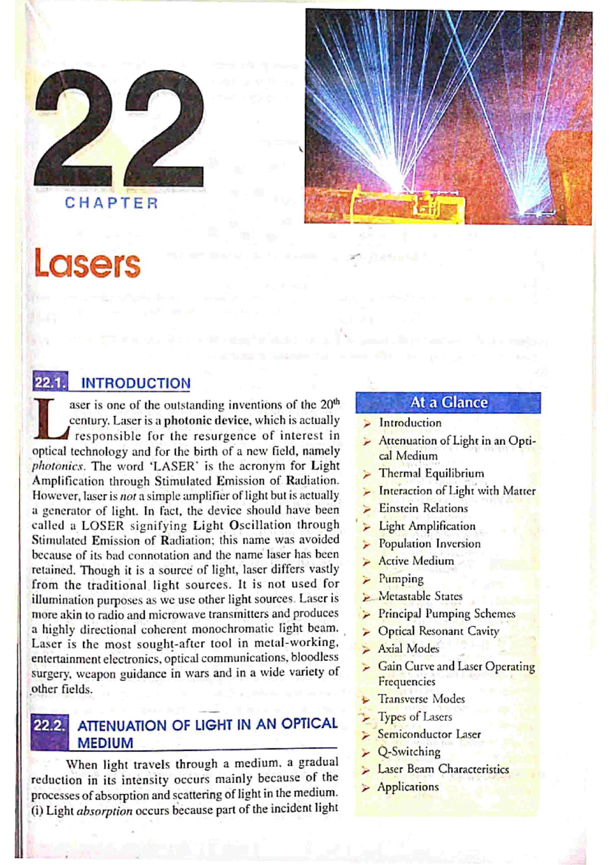 Laser BRIJ LAL - 22 CHAPTER Lasers 22. INTRODUCTION aser is one of the ...