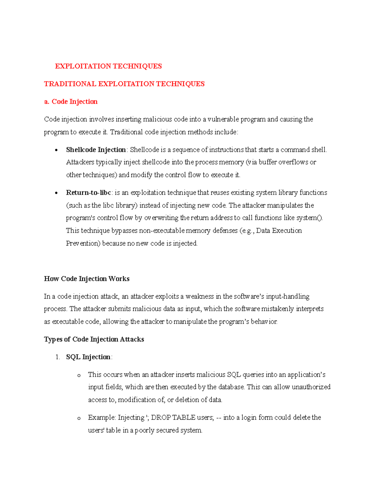 Lecture 4 Exploitation Techniques - EXPLOITATION TECHNIQUES TRADITIONAL ...