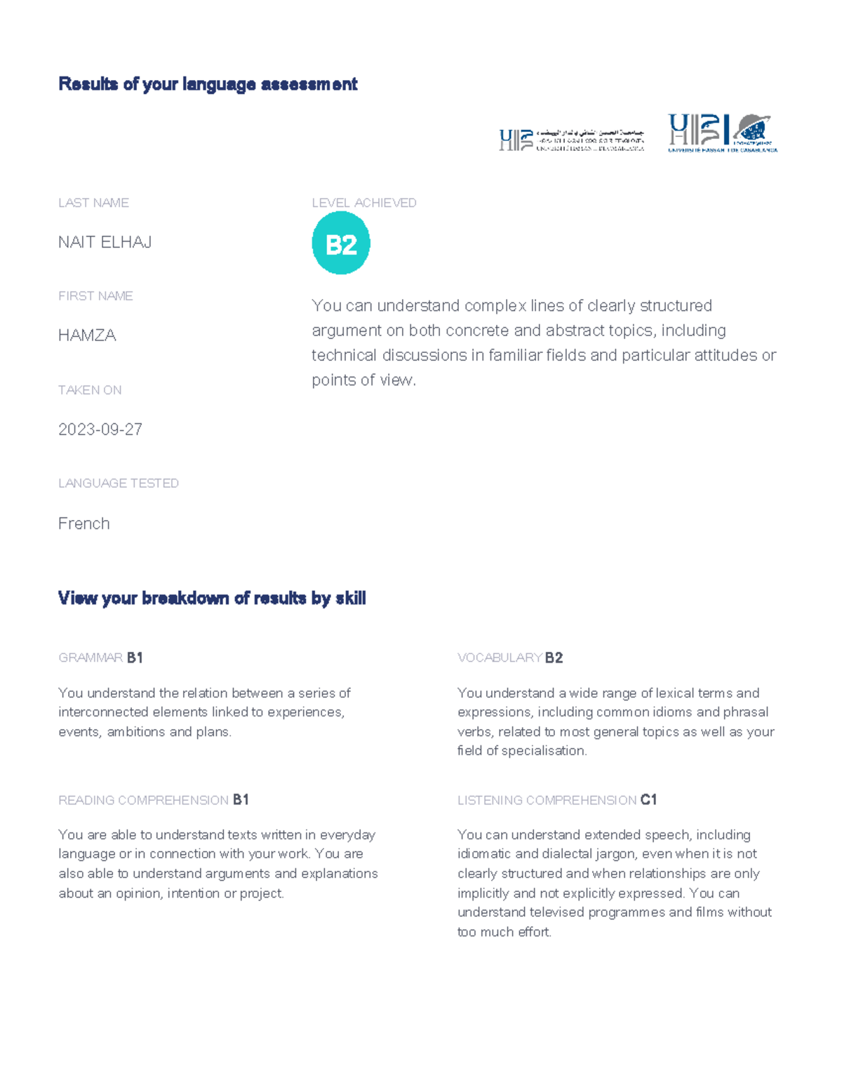 Language Assessment PDF - LISTENING COMPREHENSION C You can understand ...