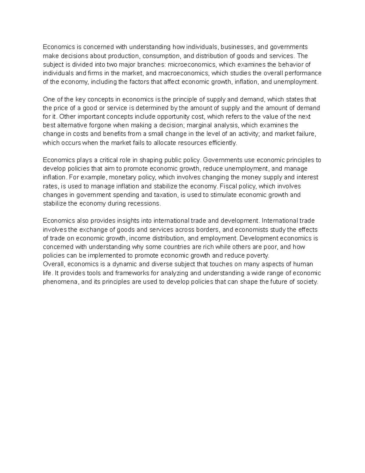 Economics Foundations Overview - Economics is concerned with ...
