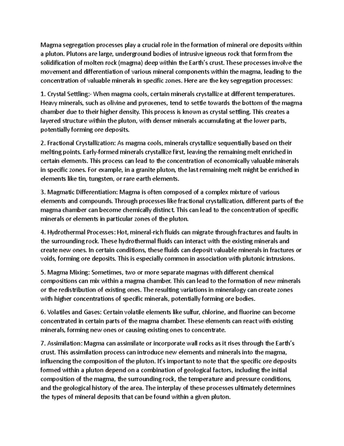 Geology - notes. - Magma segregation processes play a crucial role in ...