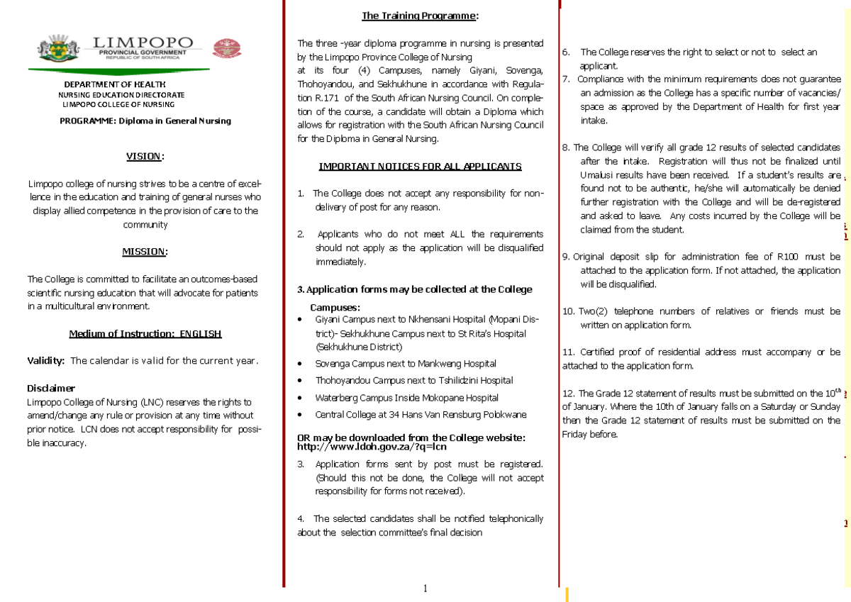 LCN R.171 Brochure 2022 - 1 DEPARTMENT OF HEALTH NURSING EDUCATION ...