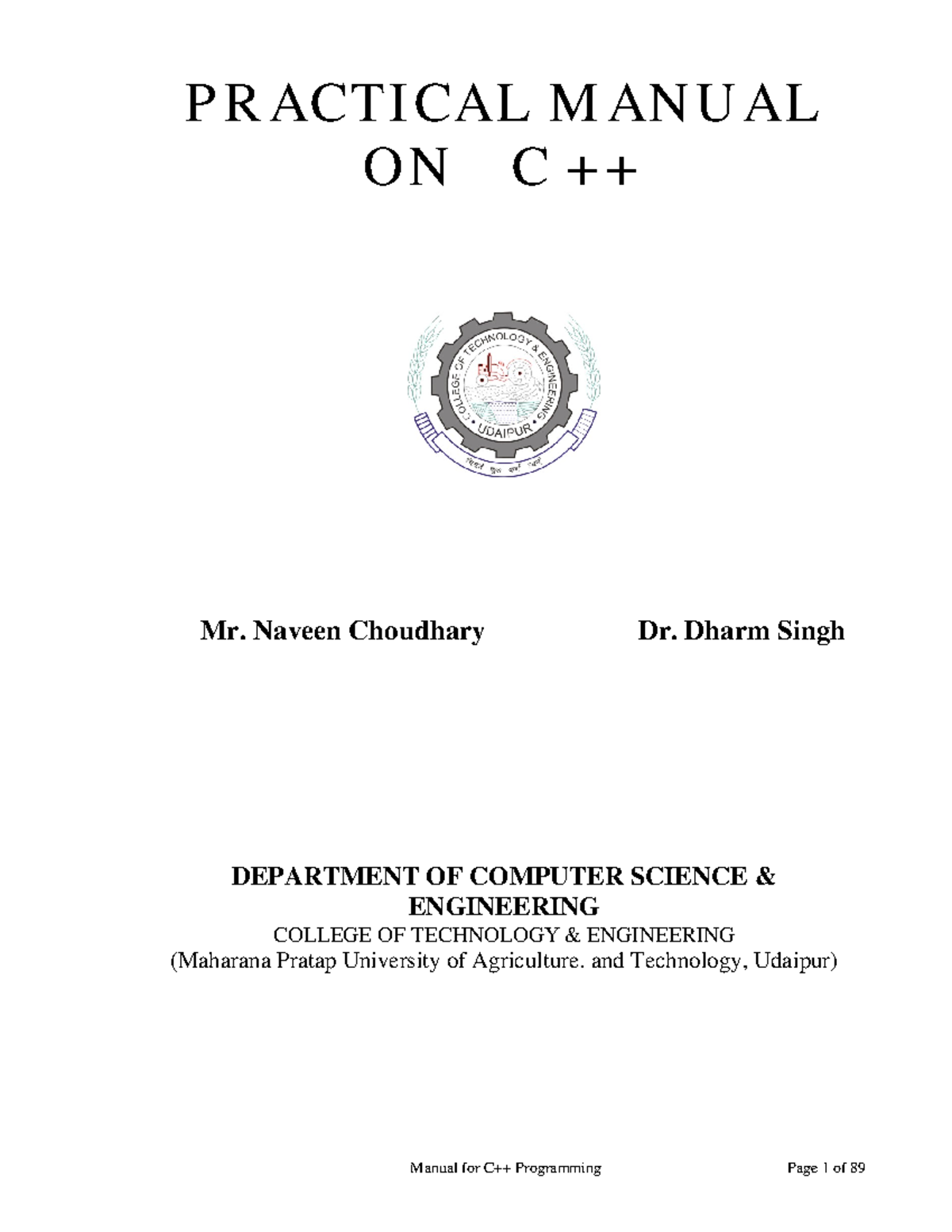 C++ Lab Maual for C++ lab - Manual for C++ Programming Page 1 of 89 ...