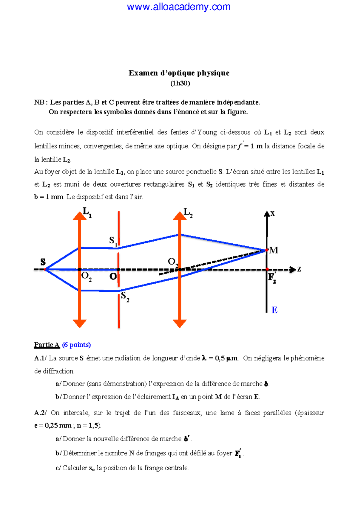 Examens-01-Optique Ondulatoire-(www - Examen d’optique physique (1h30 ...
