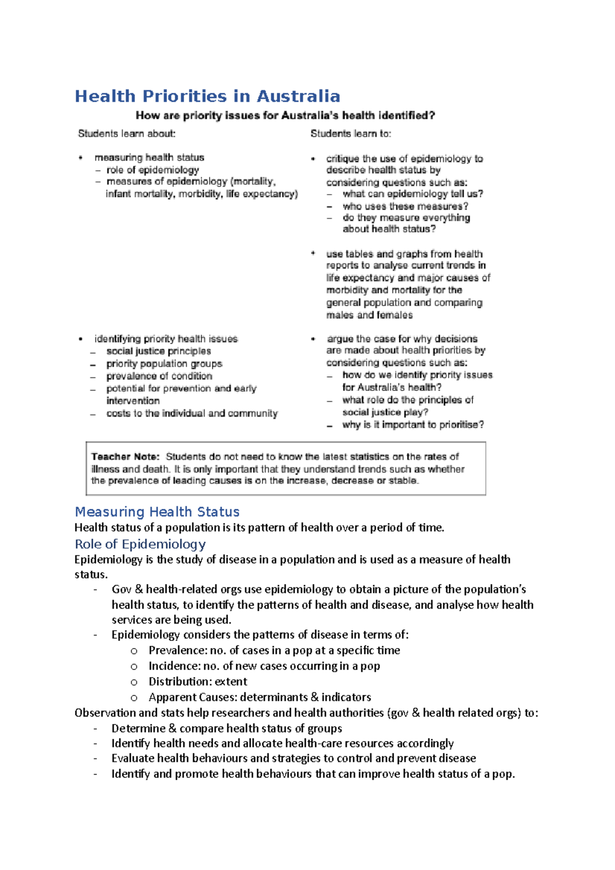 Health Priorities in Australia - Health Priorities in Australia ...