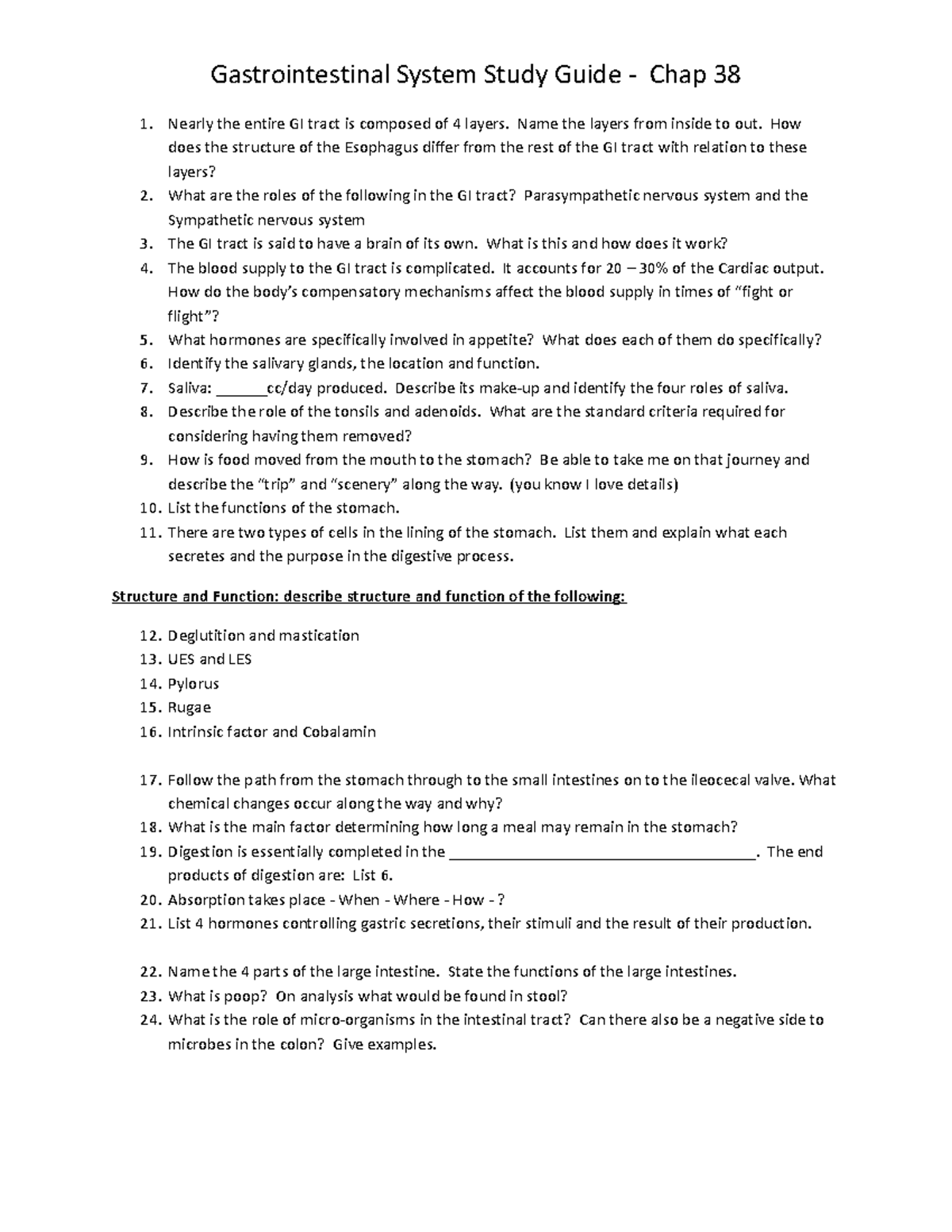 Gastrointestinal System Study Guide Fall 2021 - Gastrointestinal System ...