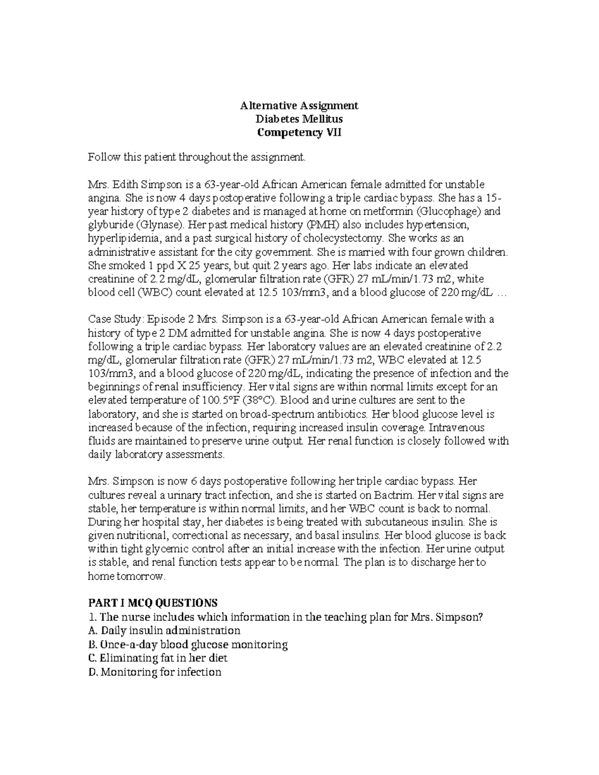 Diabetes Alternative Assignment s - Tagged - Alternative Assignment ...