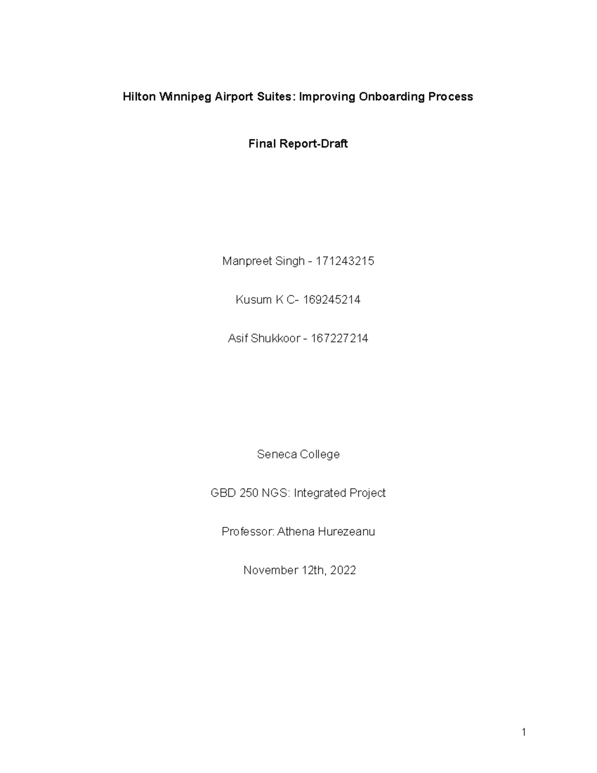 Final Report draft- IP2 - Hilton Winnipeg Airport Suites: Improving ...