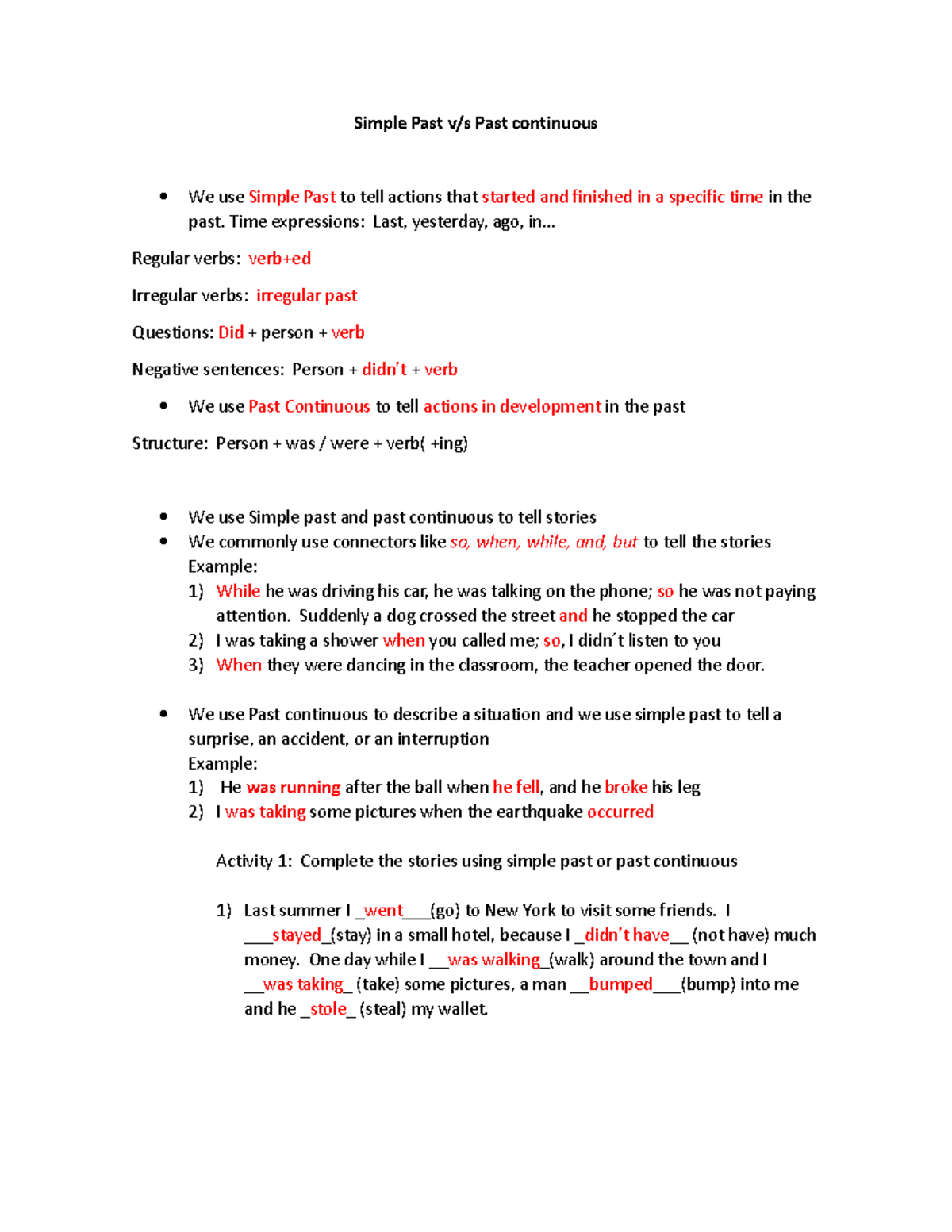 Siomple Past Past continuous 2 - Simple Past v/s Past continuous We use ...