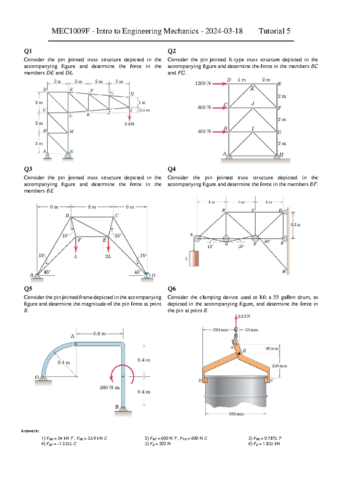 MEC1009F 2024 - Tut 5 - MEC1009F - Intro to Engineering Mechanics ...