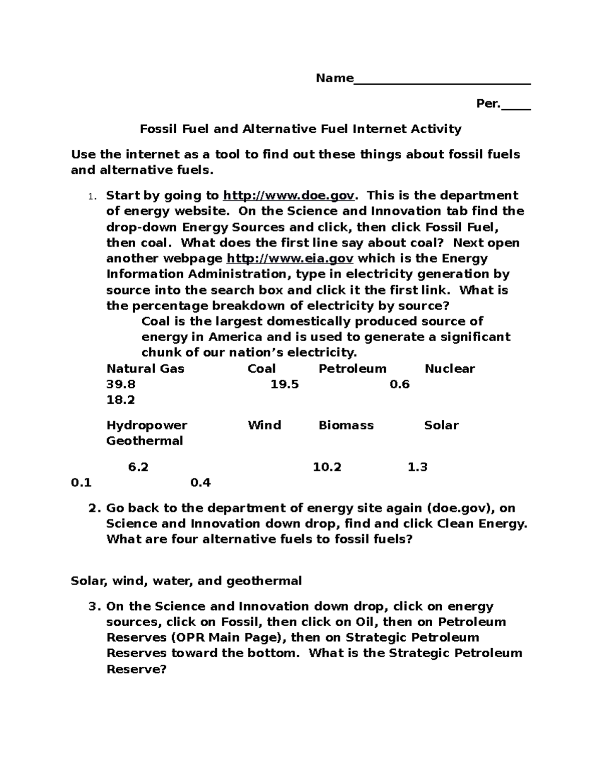 Fossil Fuel Internet Lab - Name______________________________ Per ...