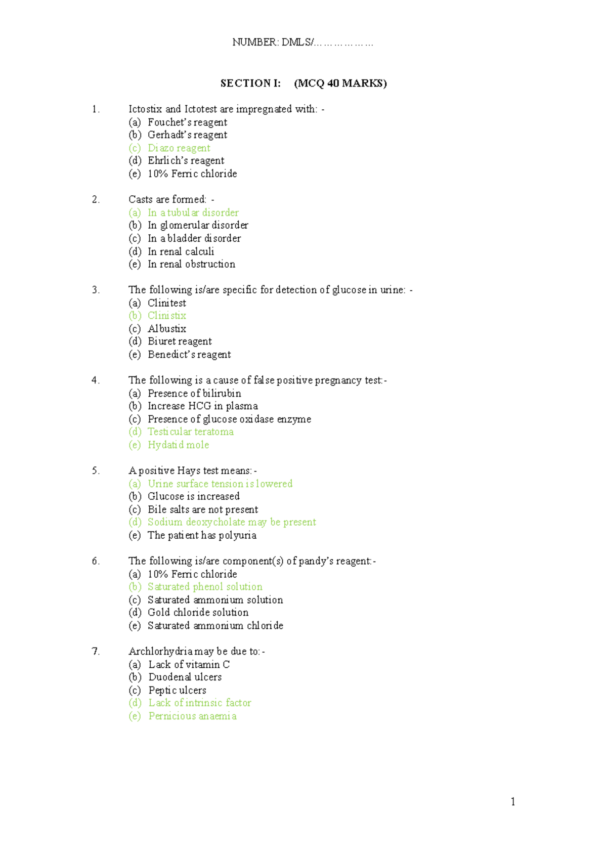 Chem qa urea-1 - urea topic - SECTION I: (MCQ 40 MARKS) Ictostix and ...