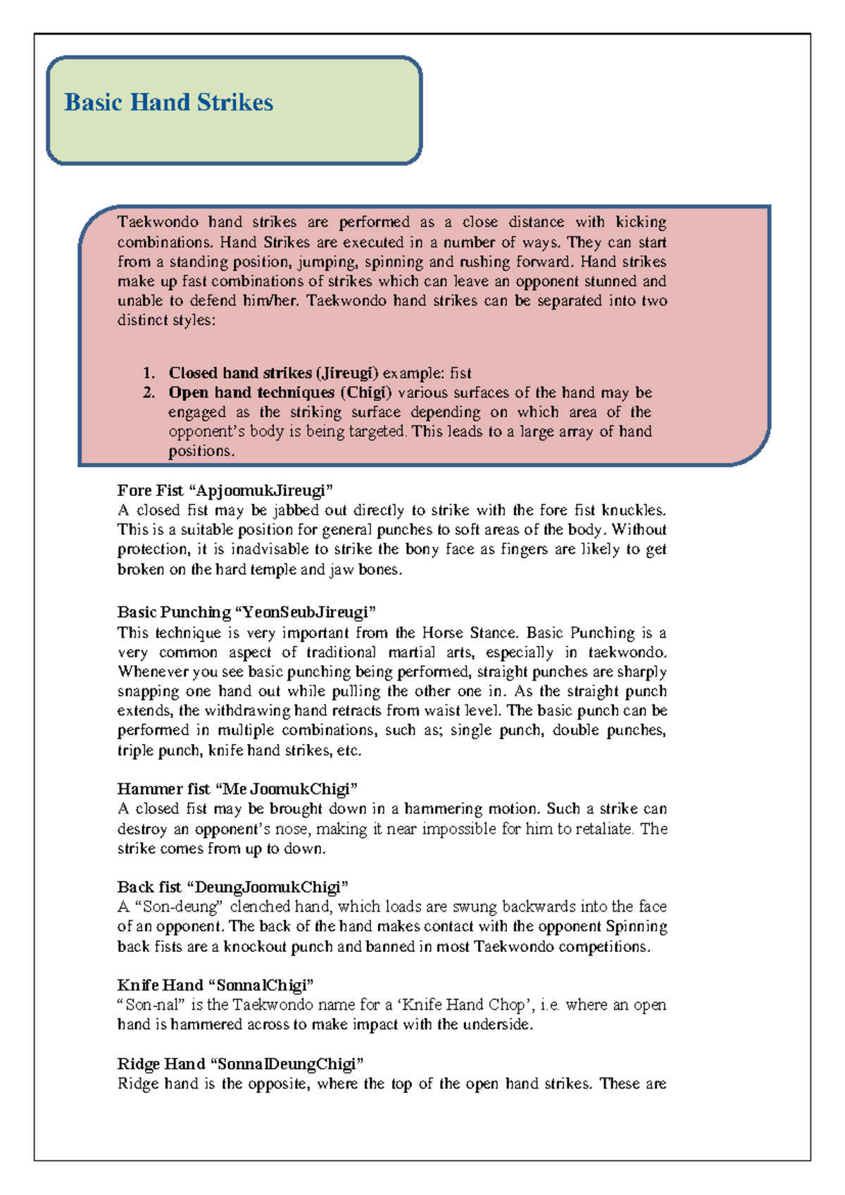 Module 3 - BALLROOM DANCE - 3 5 Basic Hand Strikes Taekwondo hand ...