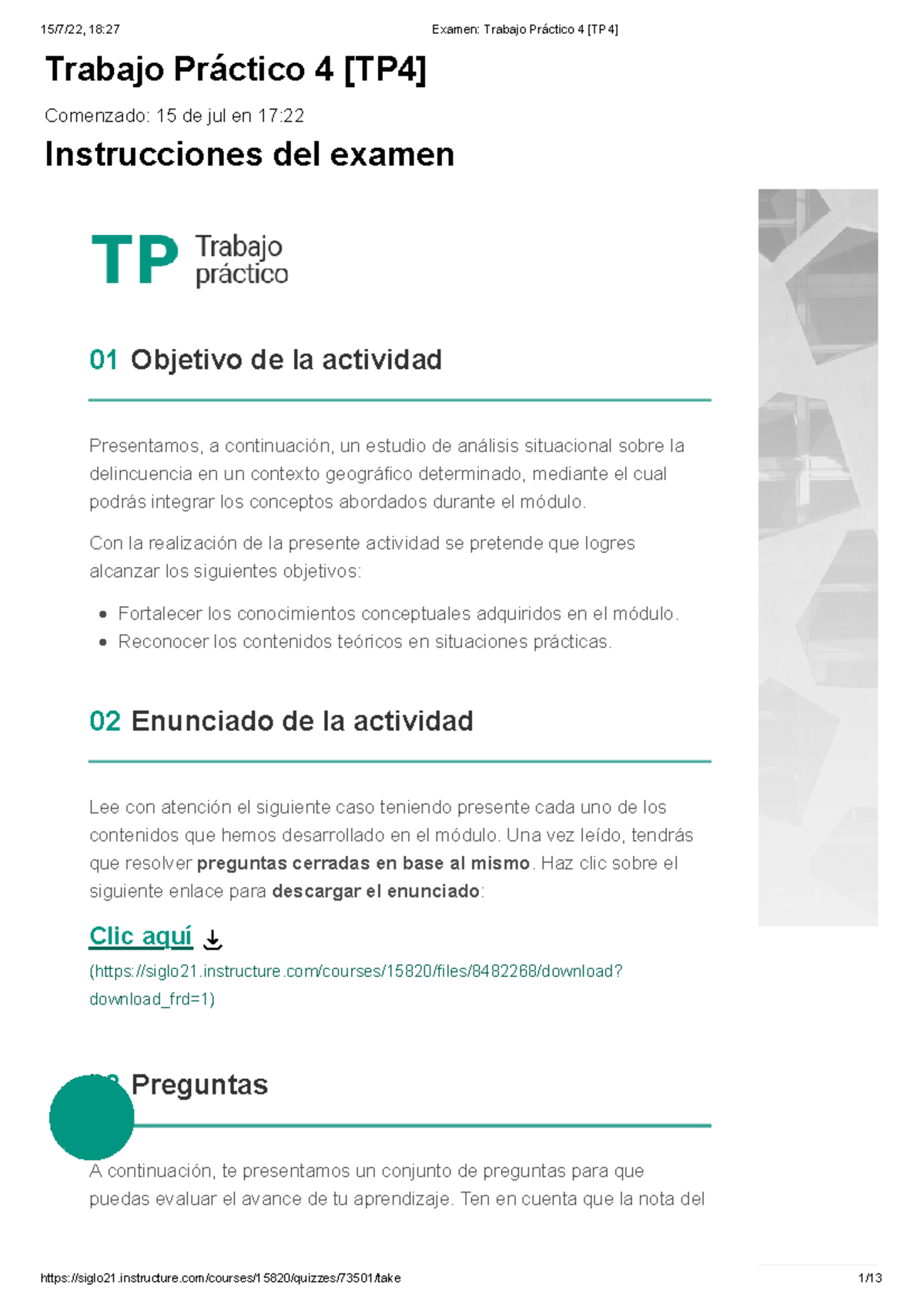 Examen Trabajo Práctico 4 Tp4 Trabajo Práctico 4 Tp4 Comenzado