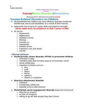 Psych notes: Trauma, Stress and Dissociative Disorders - ####### Week 6 ...