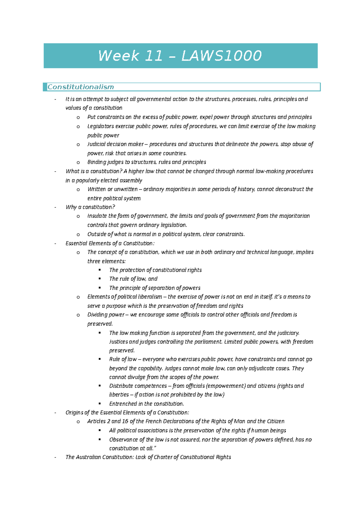 Week 11 - Laws1100 small notes on week 11 content summary. - Week 11 ...