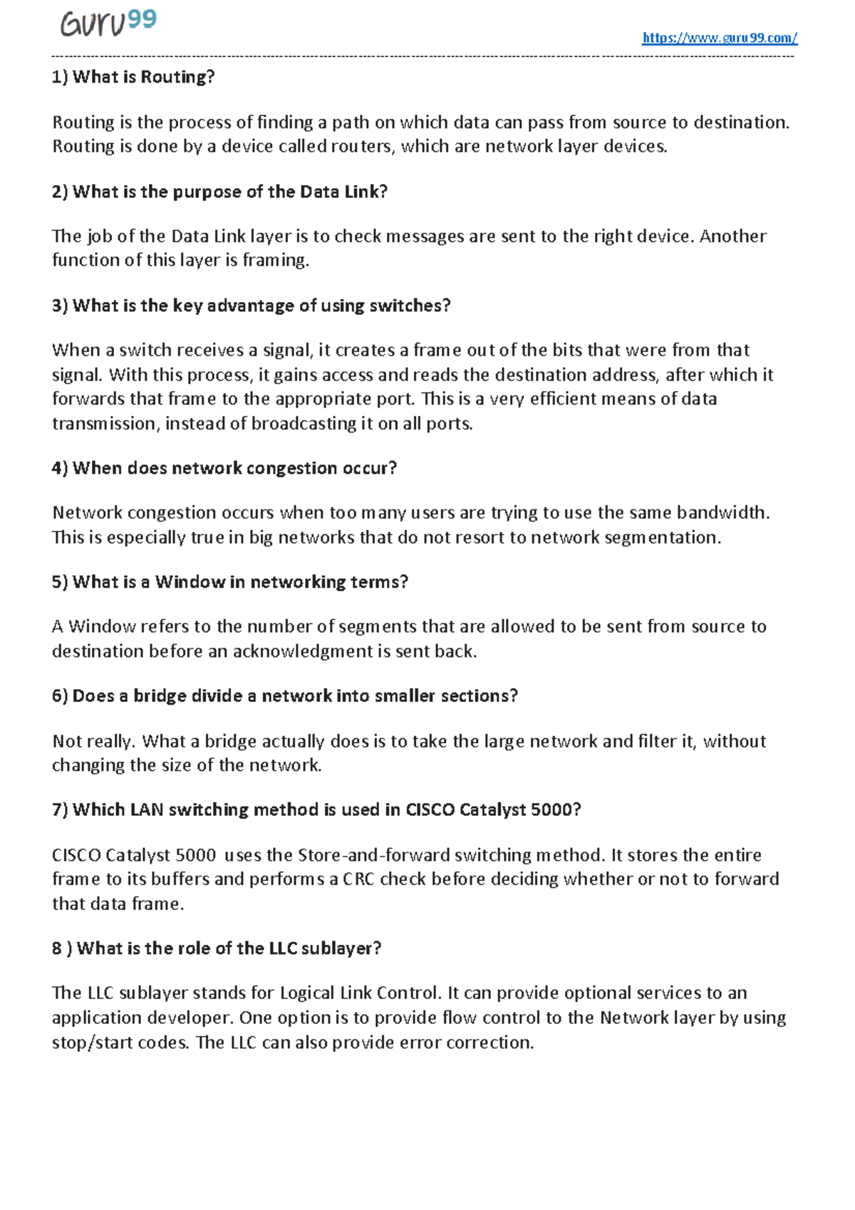 Ccna Interview Questions 1 What Is Routing Routing Is The Process Of Finding A Path On Which