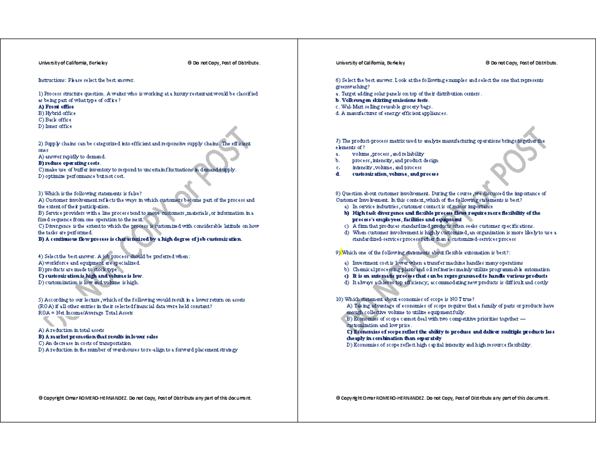 Exam-Module-Operations-01 Answers - Instructions: Please select the ...