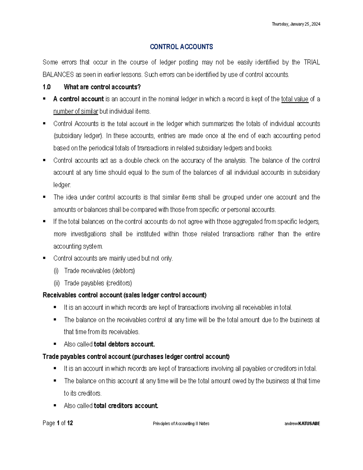 Control accounts - 1 - CONTROL ACCOUNTS Some errors that occur in the ...