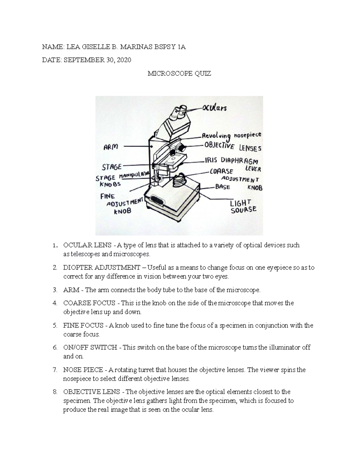 Microscope Quizz - this may help other student's homework - NAME: LEA ...