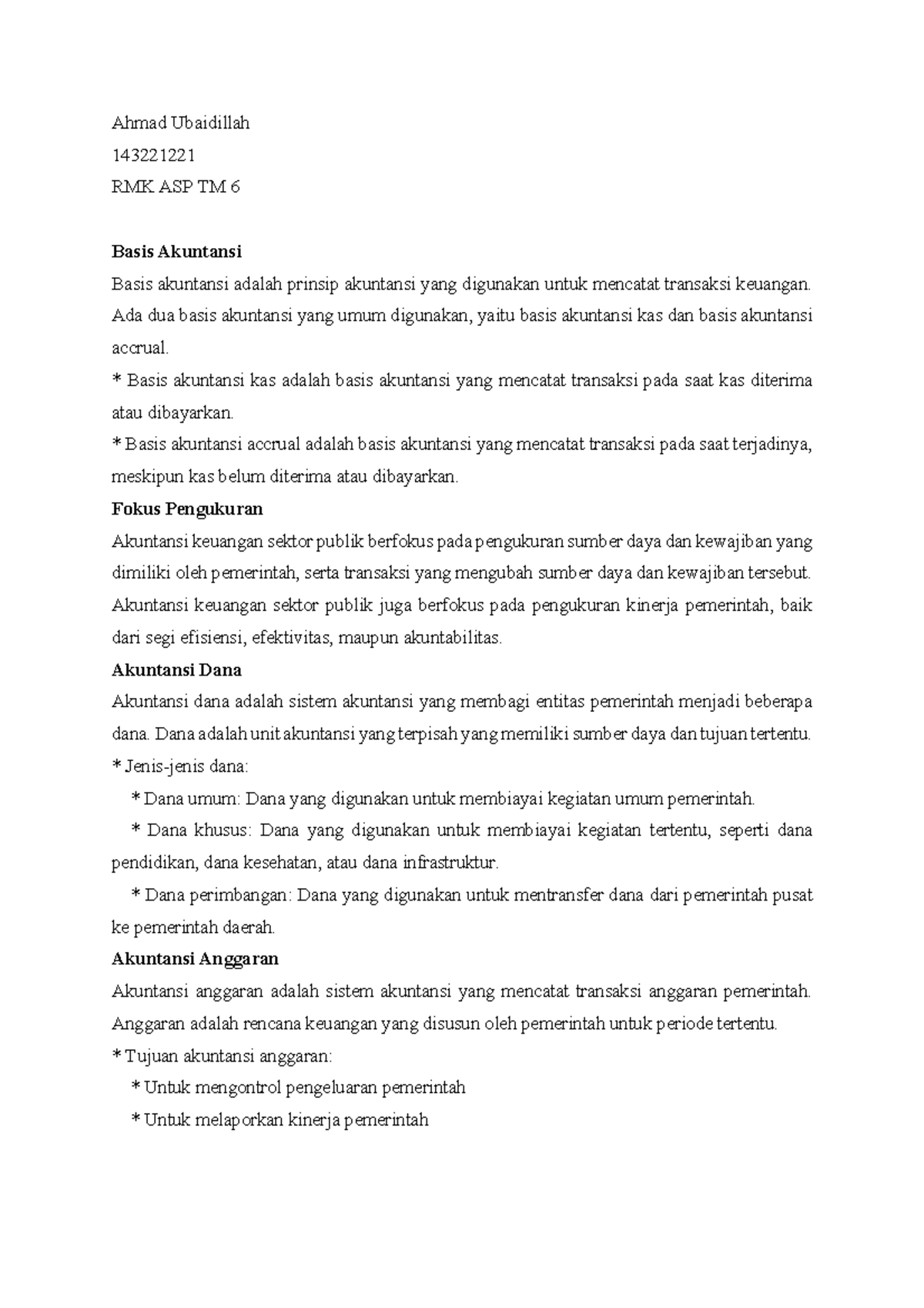143221221 Ahmad Ubaidillah RMK ASP TM 6 - Ahmad Ubaidillah 143221221 RMK ASP TM 6 Basis ...