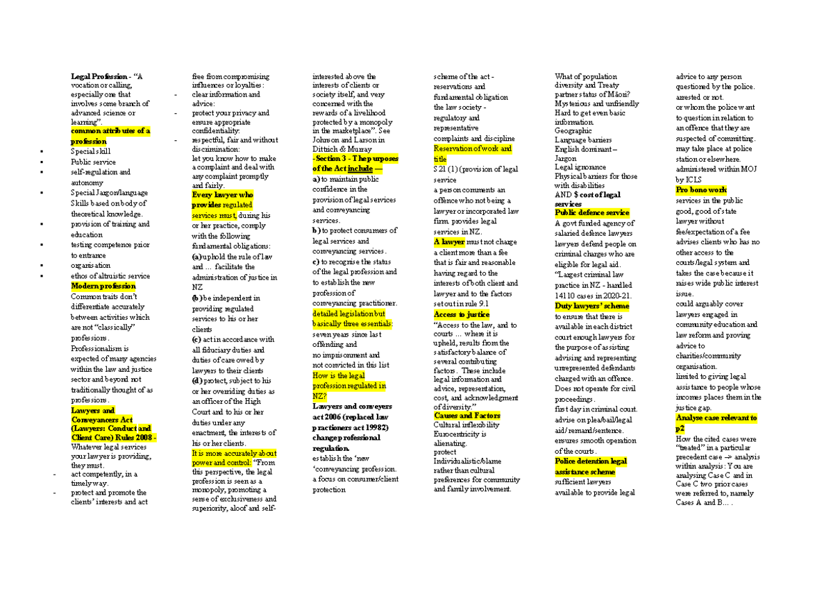 Cheat sheet 101 test - Legal Profession - “A vocation or calling ...