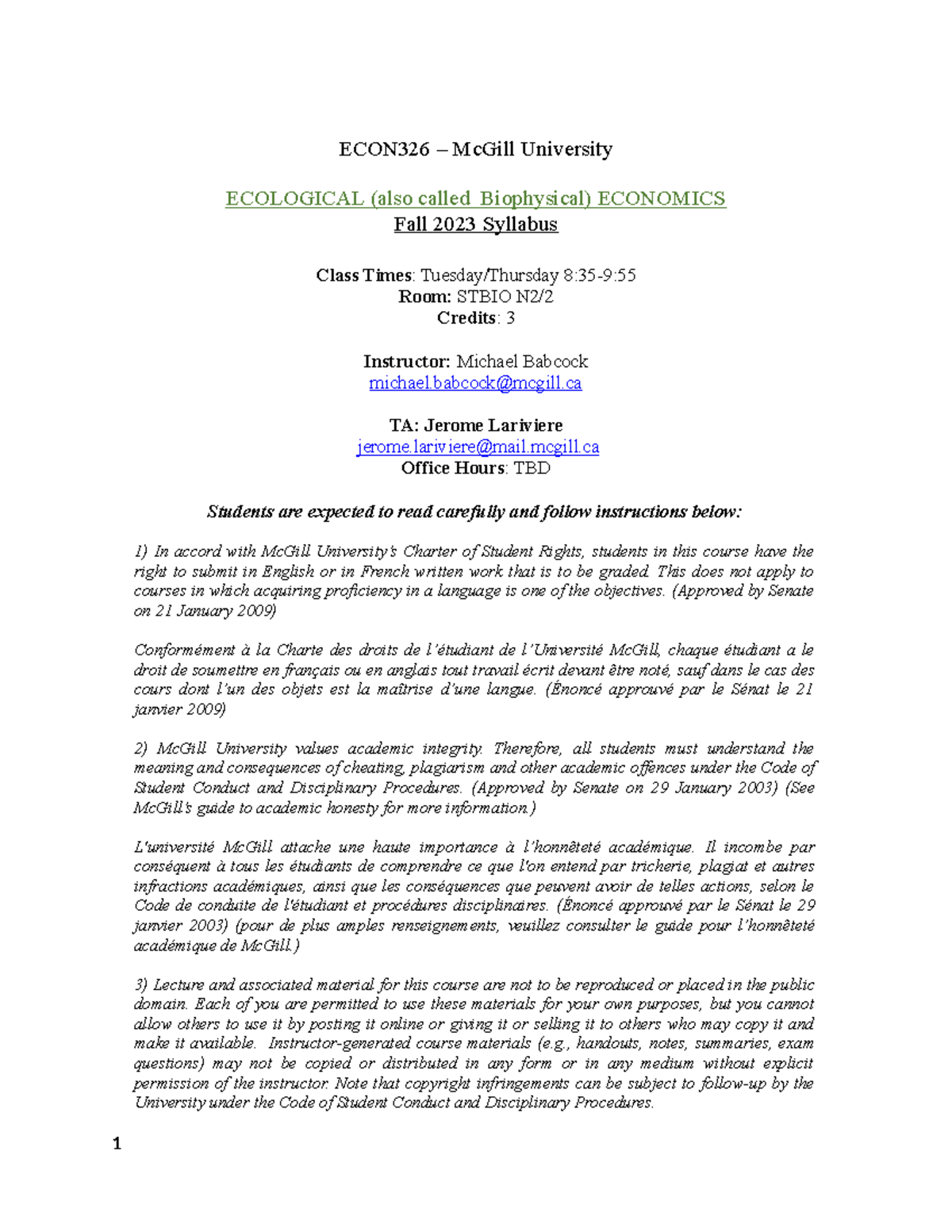 Syllabus econ326 - ECON326 – McGill University ECOLOGICAL (also called ...