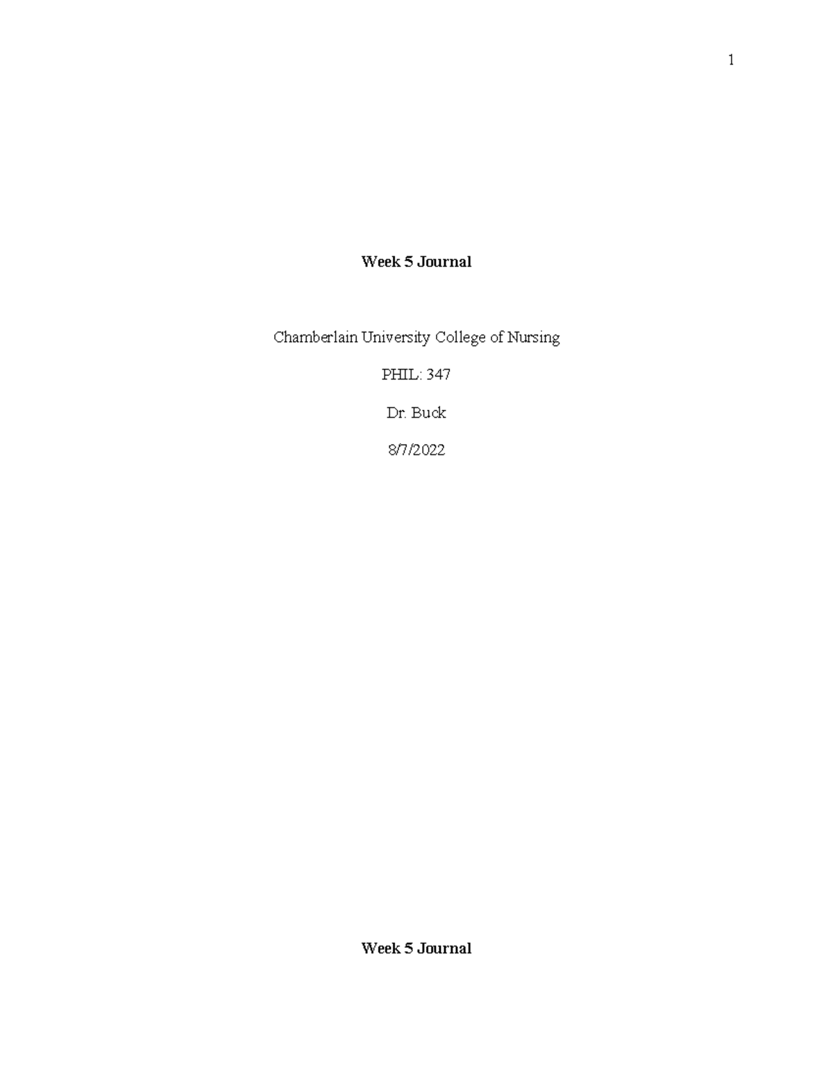 Week 5 Journal-1 - Journal Work - Week 5 Journal Chamberlain University ...