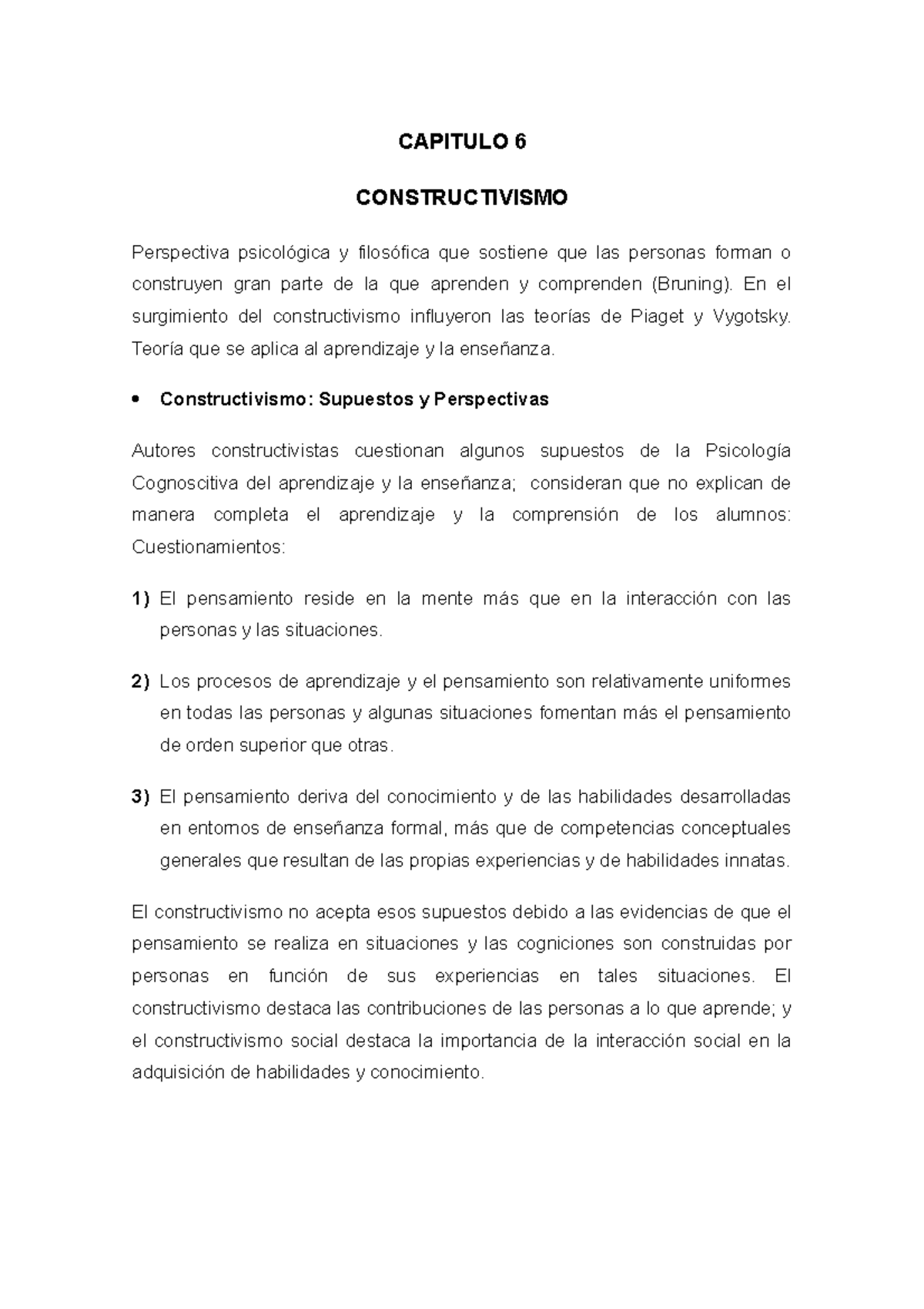 Capitulo-6-n - Resumen Psicología - CAPITULO 6 CONSTRUCTIVISMO Perspectiva y que sostiene que ...