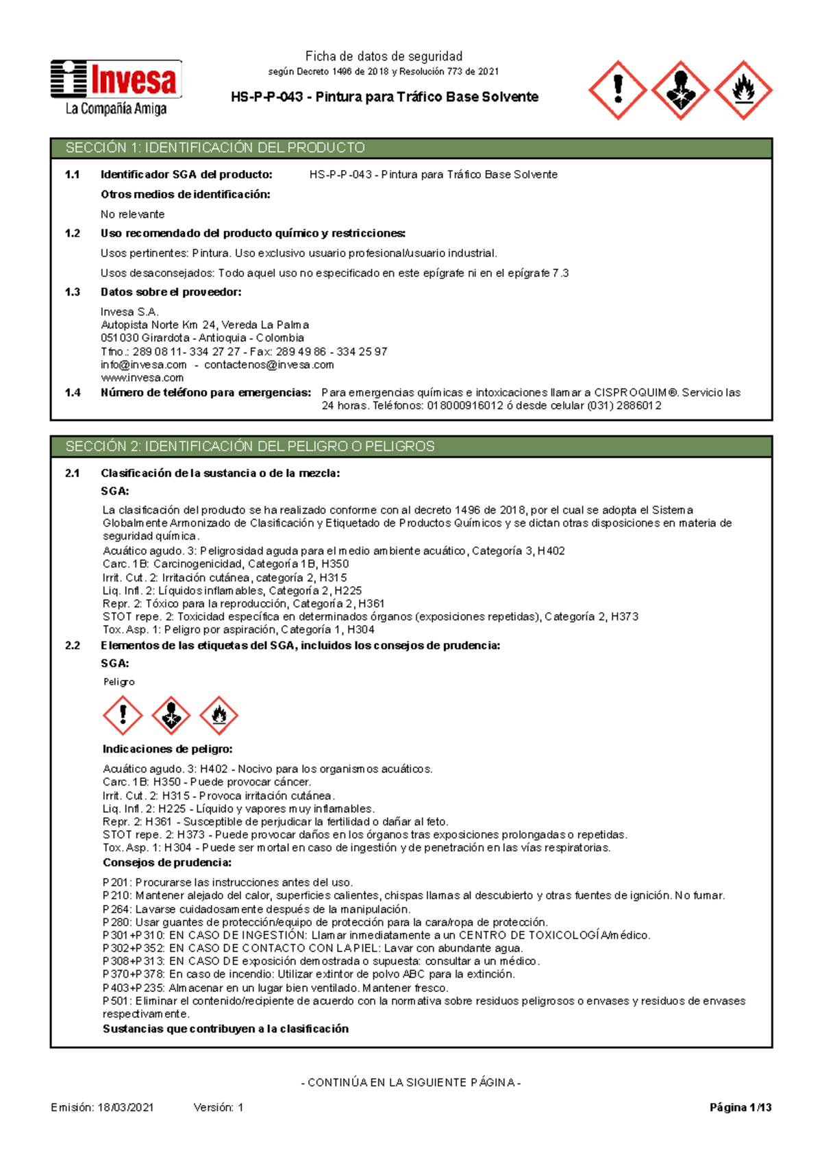 HS P P 043 Pintura para Trafico Base Solvente - HS-P-P-043 - Pintura ...