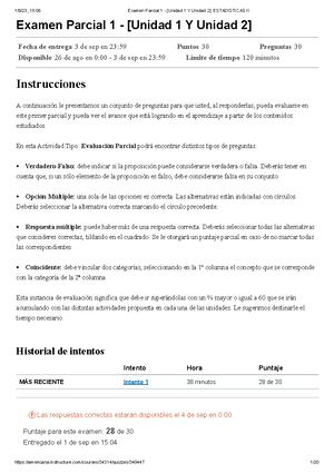 Examen Examen Final 1 Estadisticaii - Examen Final 1 Comenzado: 2 de ...