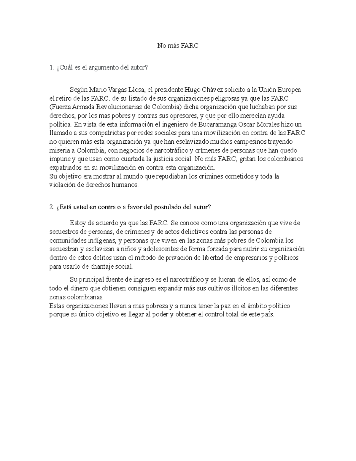 No más FARC COE2 - Estudiante - No más FARC ¿Cuál es el argumento del ...