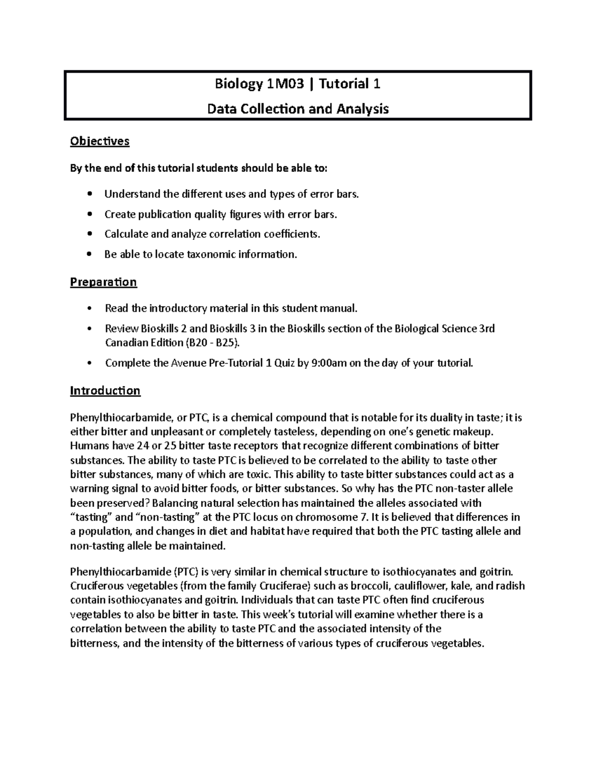 Tutorial 1 Data Collection And Analysis W23 Biology 1m03 Tutorial 1 Data Collection And