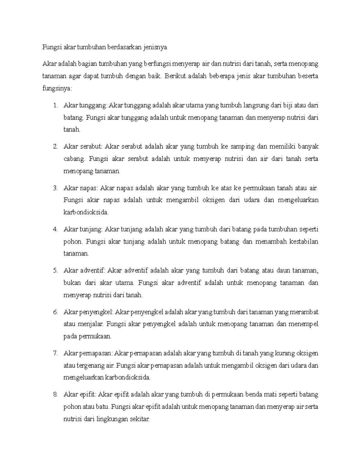 Fungsi akar tumbuhan berdasarkan jenisnya - Berikut adalah beberapa ...
