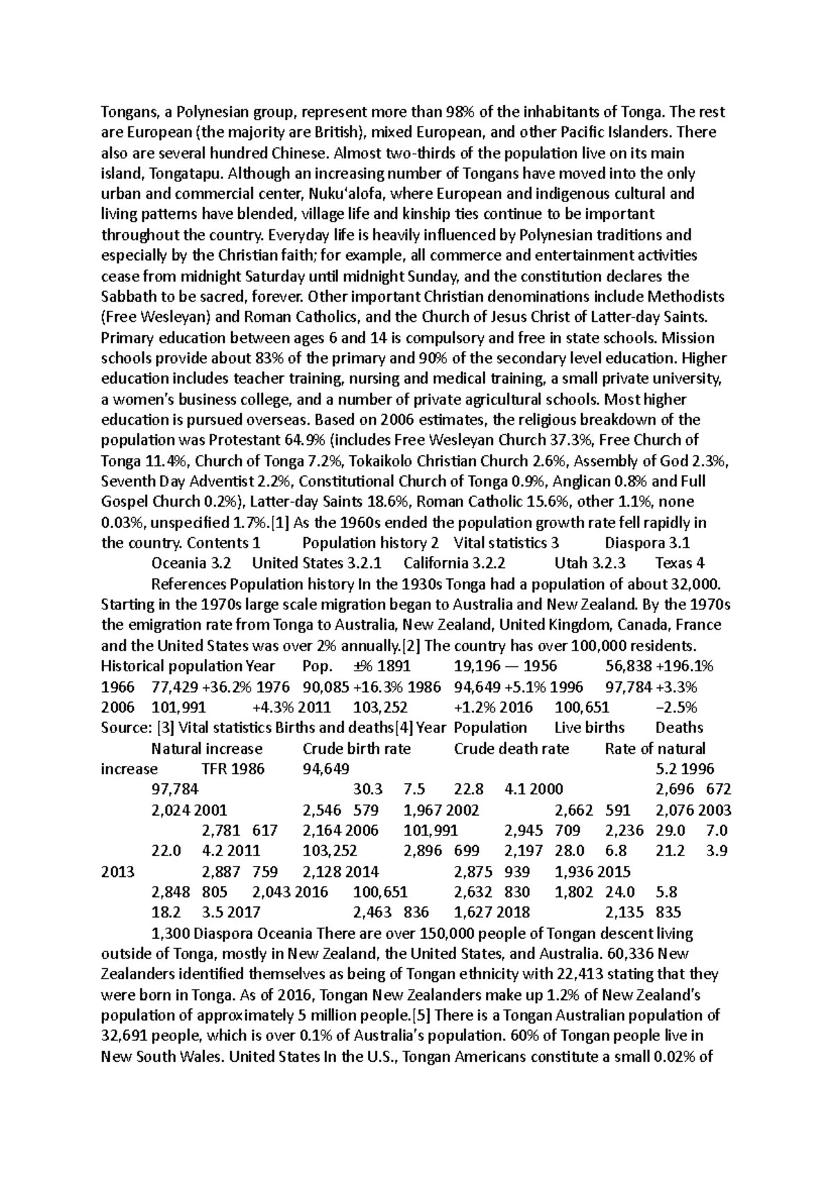 Tonga - Summary - Tongans, a Polynesian group, represent more than 98% ...