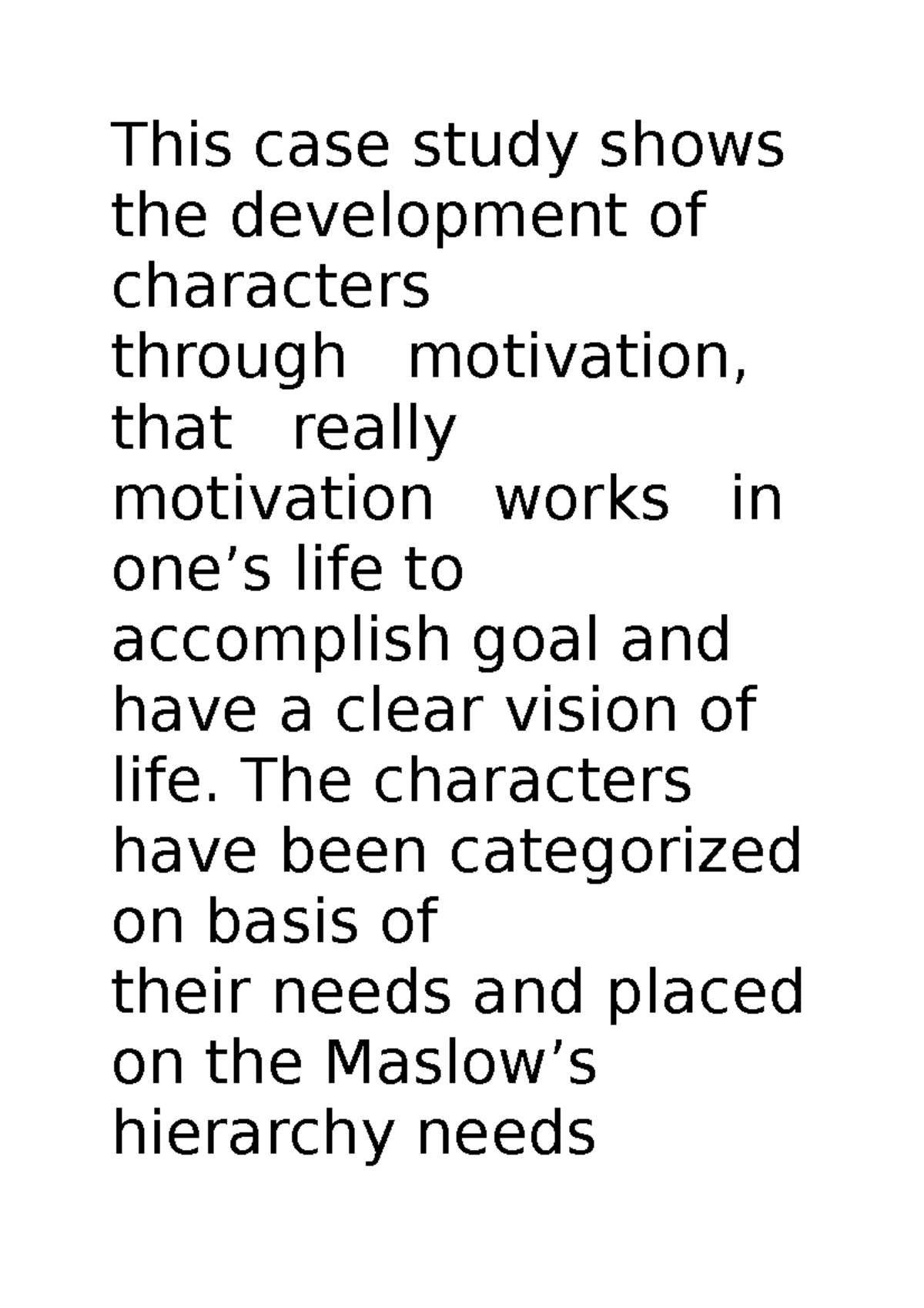 This case study shows the development of characters - This case study ...