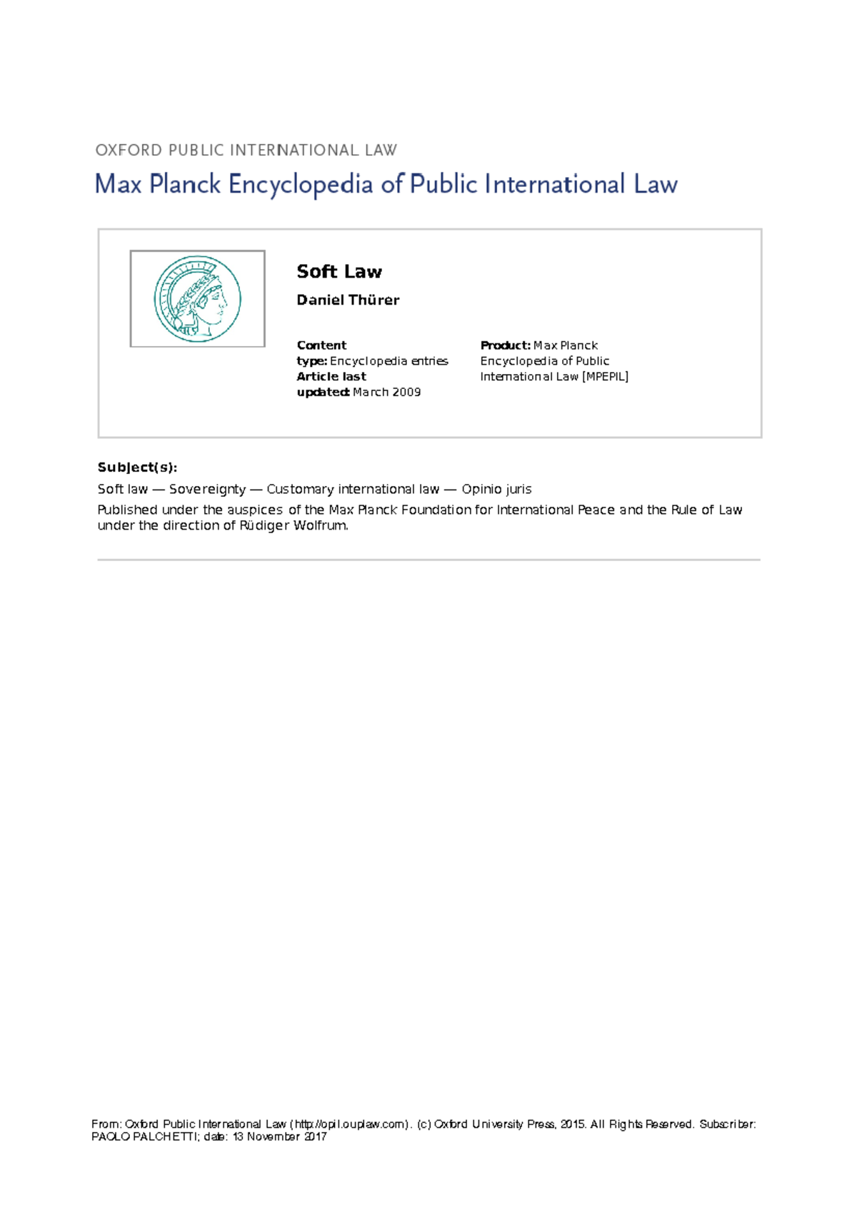 EPIL Soft Law - Soft law in public international law - From: Oxford ...