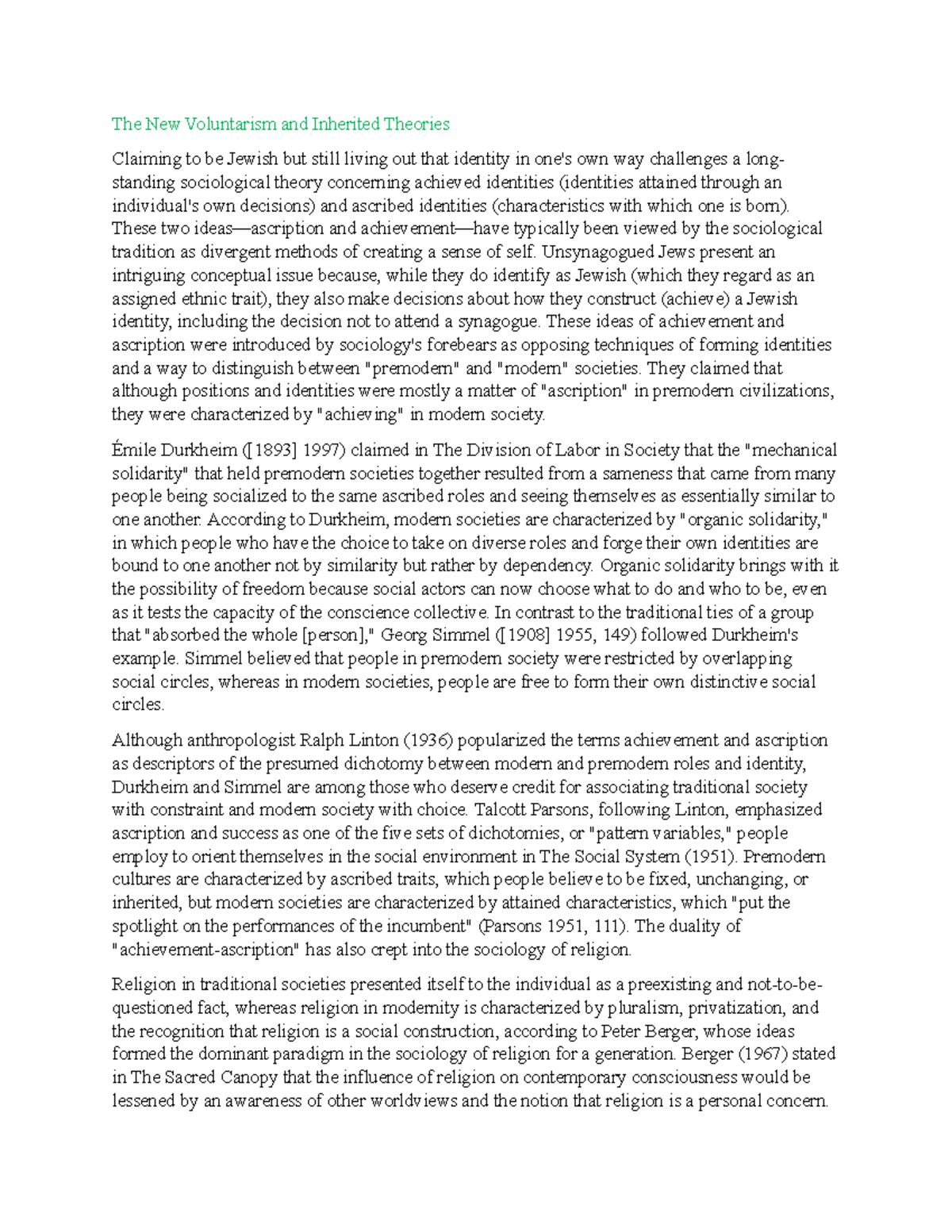 The New Voluntarism and Inherited Theories - These two ideas—ascription ...