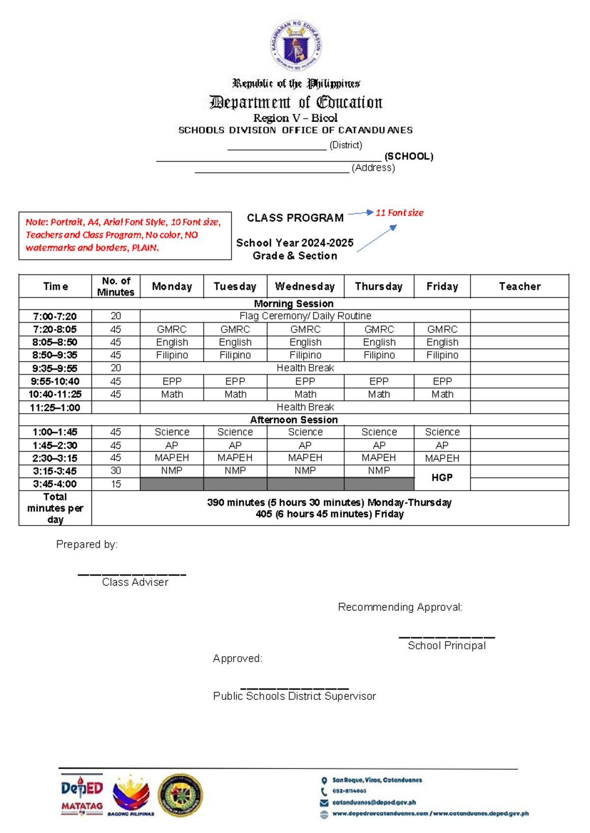 Uniformed teachers and class program sy24 25 ...