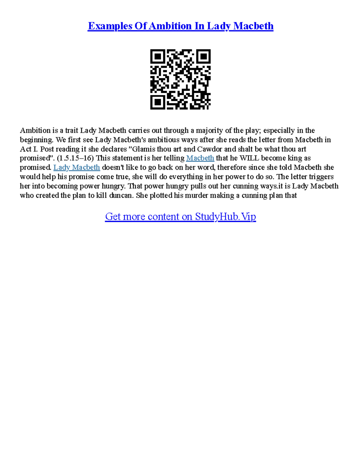 Lady Macbeth Ambition Essay - Examples Of Ambition In Lady Macbeth ...