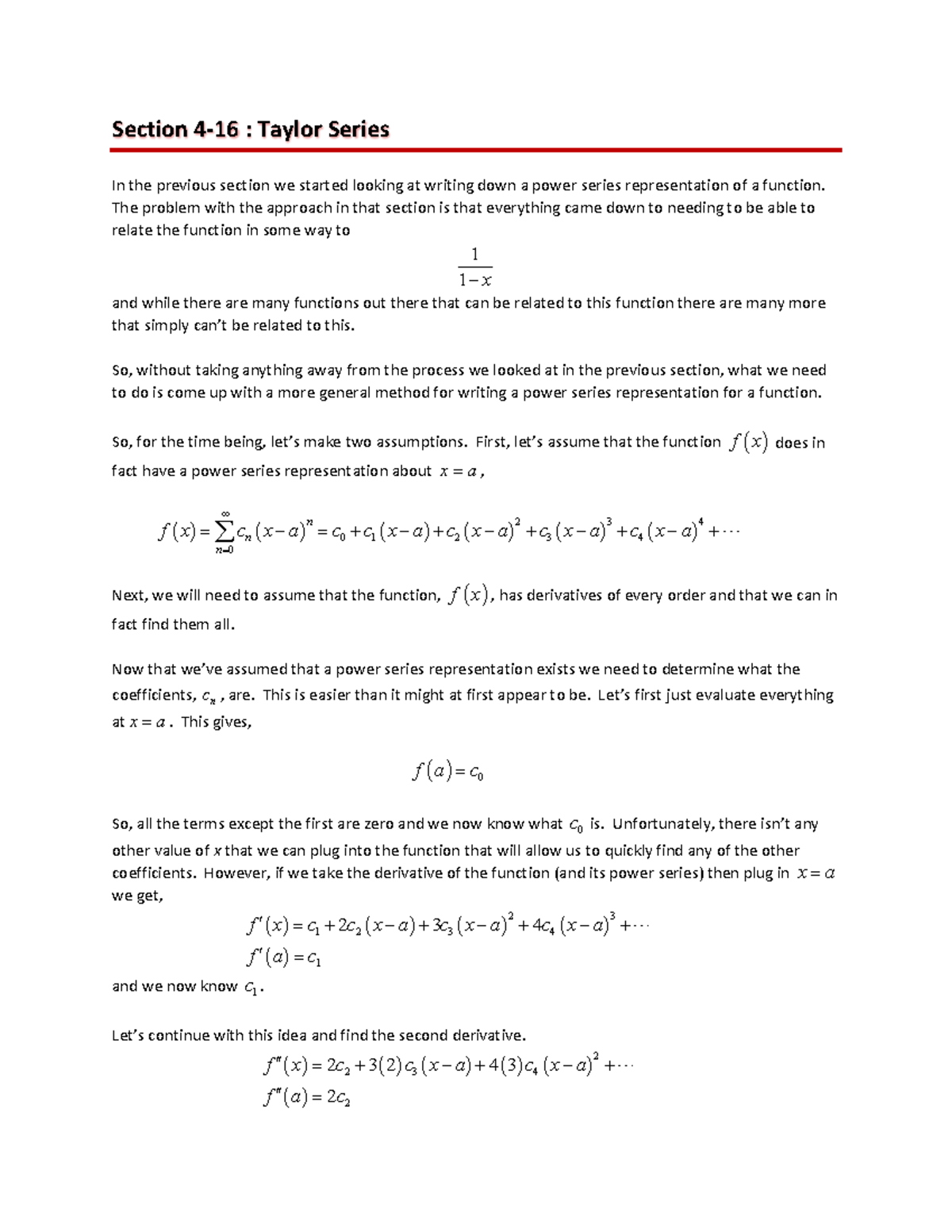 notes for taylor series - Section 4-16 : Taylor Series In the previous ...