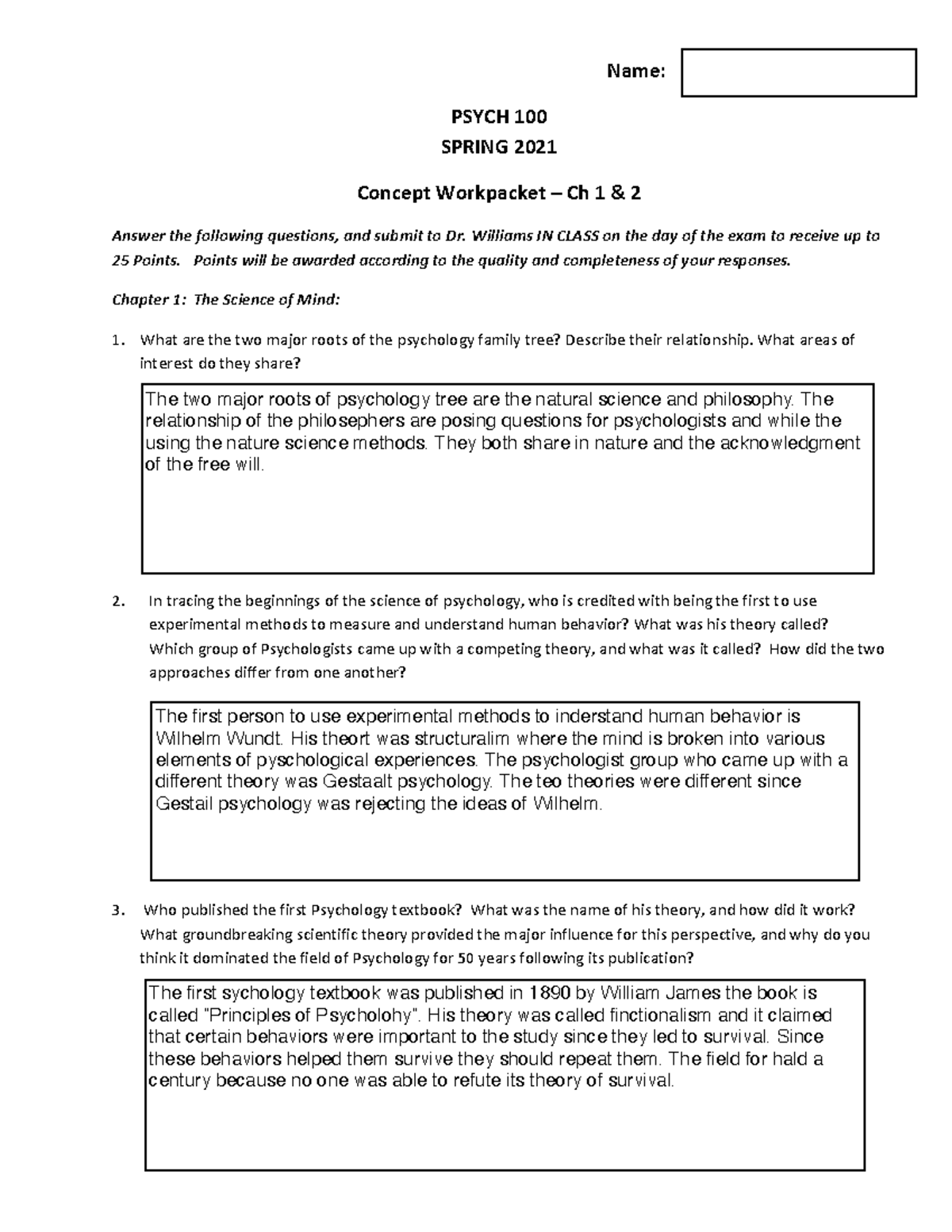 PSYCH 100 Ch 1.2 Work Packet - Name: SPRING 2021PSYCH 100 Concept ...