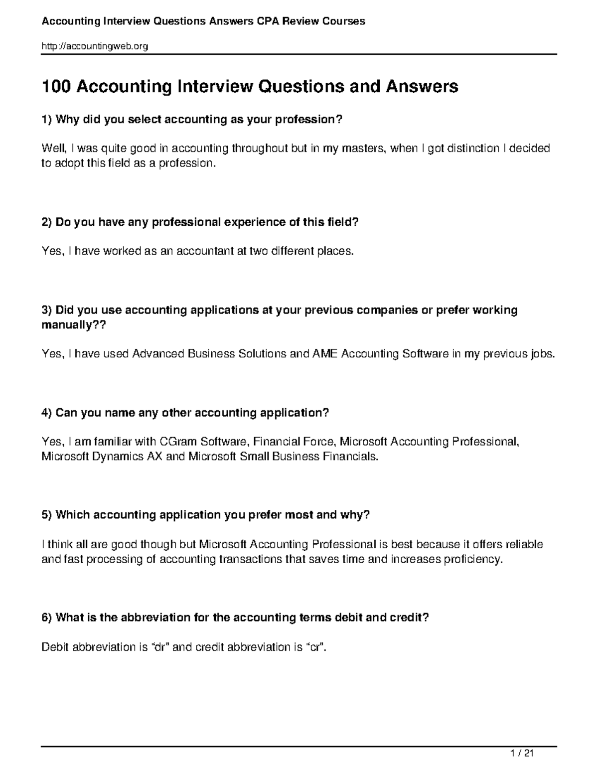 100 Accounting Interview Questions And Answers PDFDrive