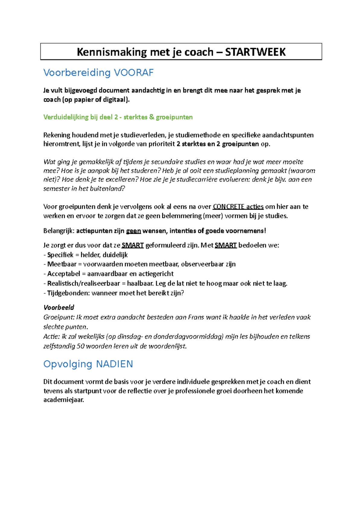 TMD kennismakingsgesprek STU AJ1819 DEF - Kennismaking met je coach ...