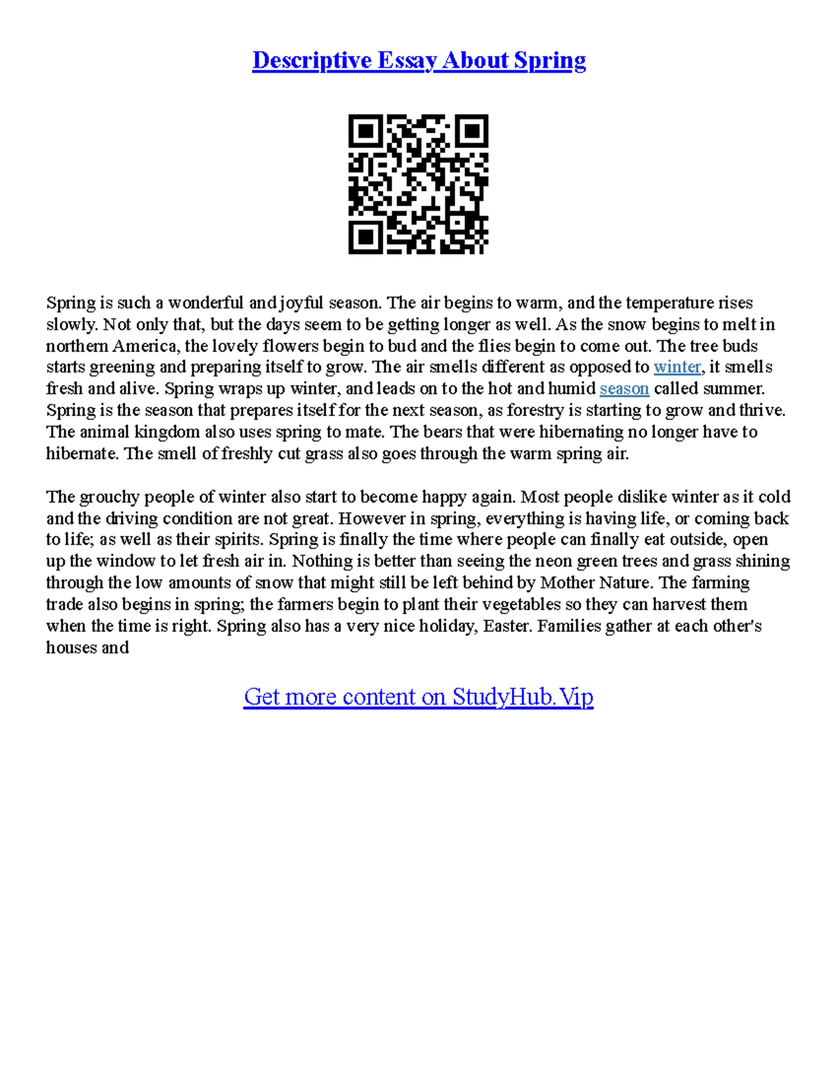 Descriptive Writing Essay Examples - Descriptive Essay About Spring ...