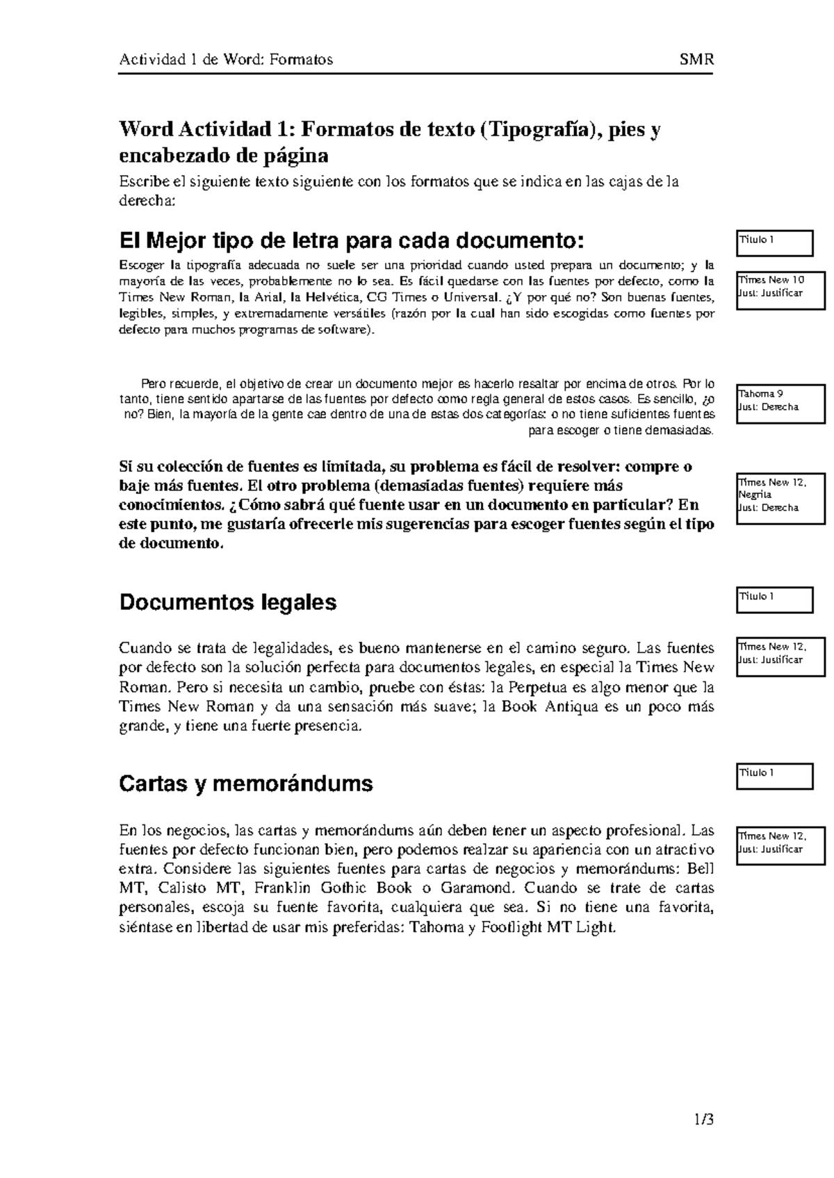 Tarea-formatos-word - Lkj - Actividad 1 de Word: Formatos SMR Word Actividad 1: Formatos de ...