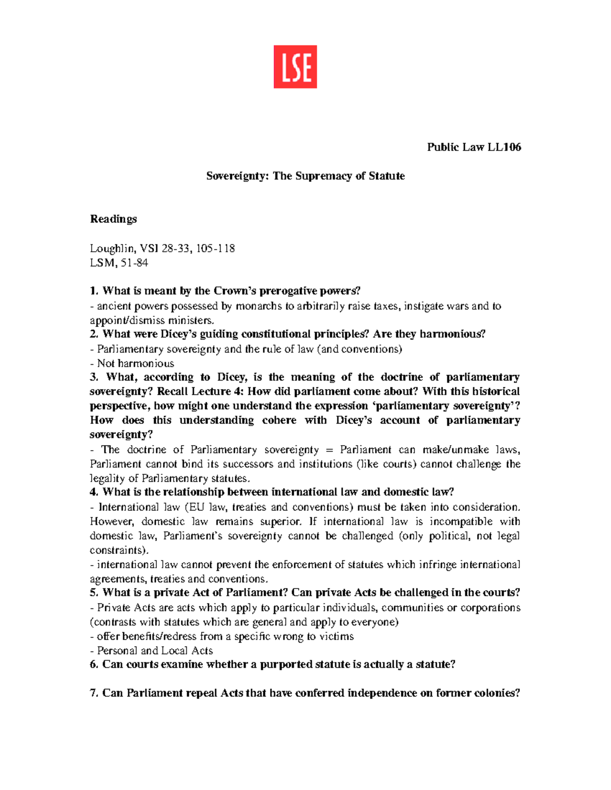Class 4 Sovereignty - personal notes, answers and summaries - Public ...
