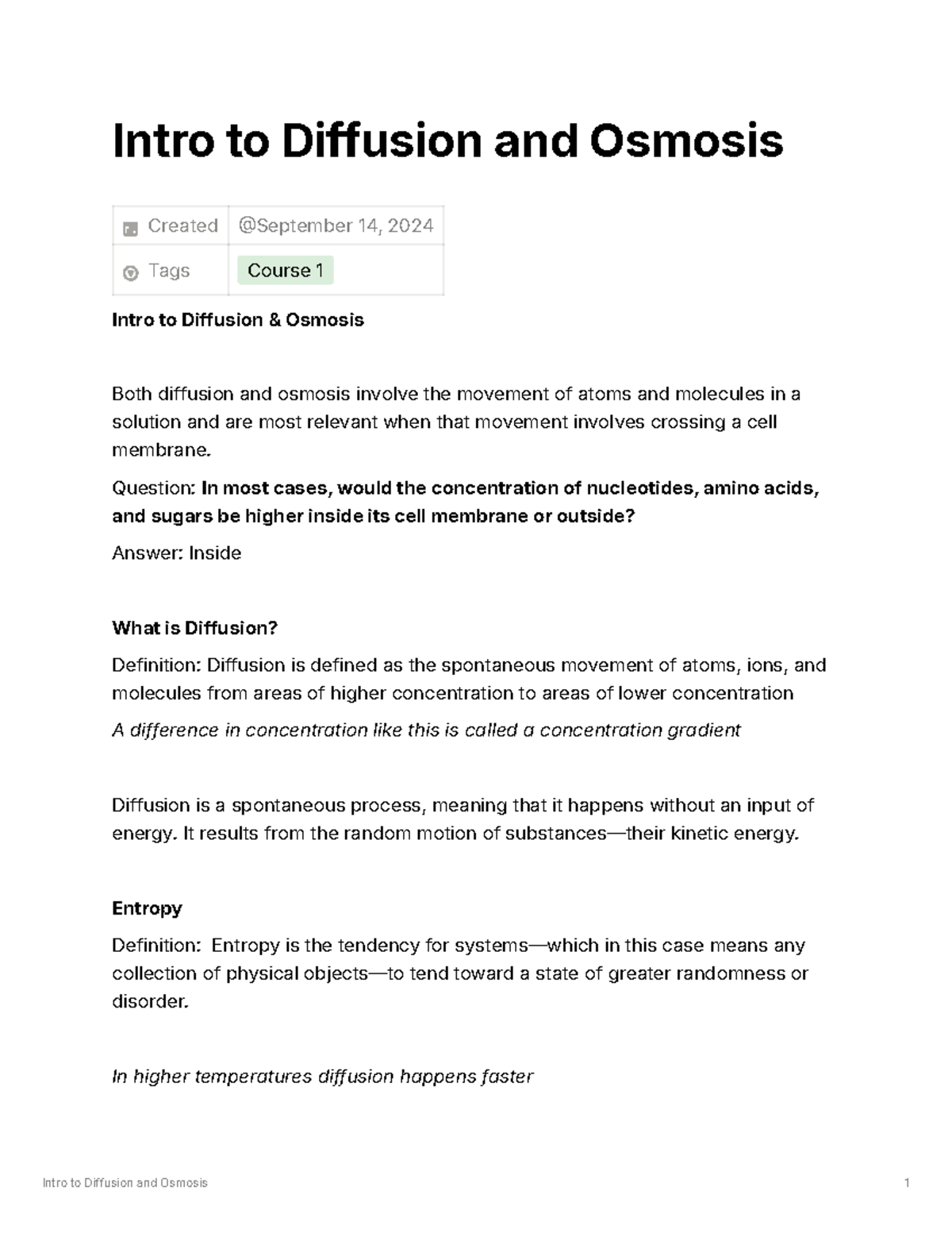 Intro to Diffusion and Osmosis - Question: In most cases, would the ...
